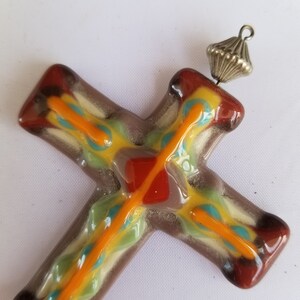 Ceramic Multi Colored Poured Glass Cross Necklace Pendant Vintage 80s ...