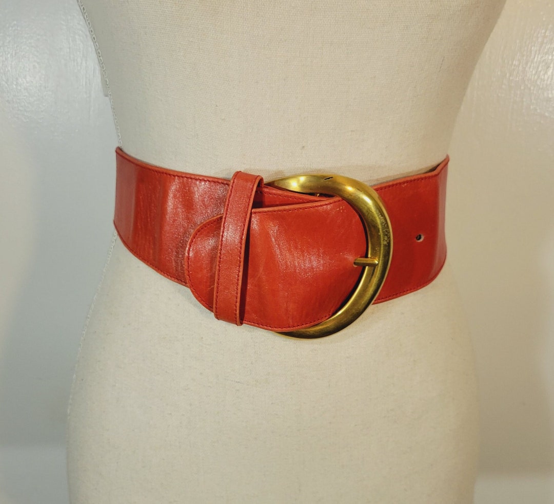 Donna Karan Small Red Leather Belt Matte Gold Buckle Made in Italy ...