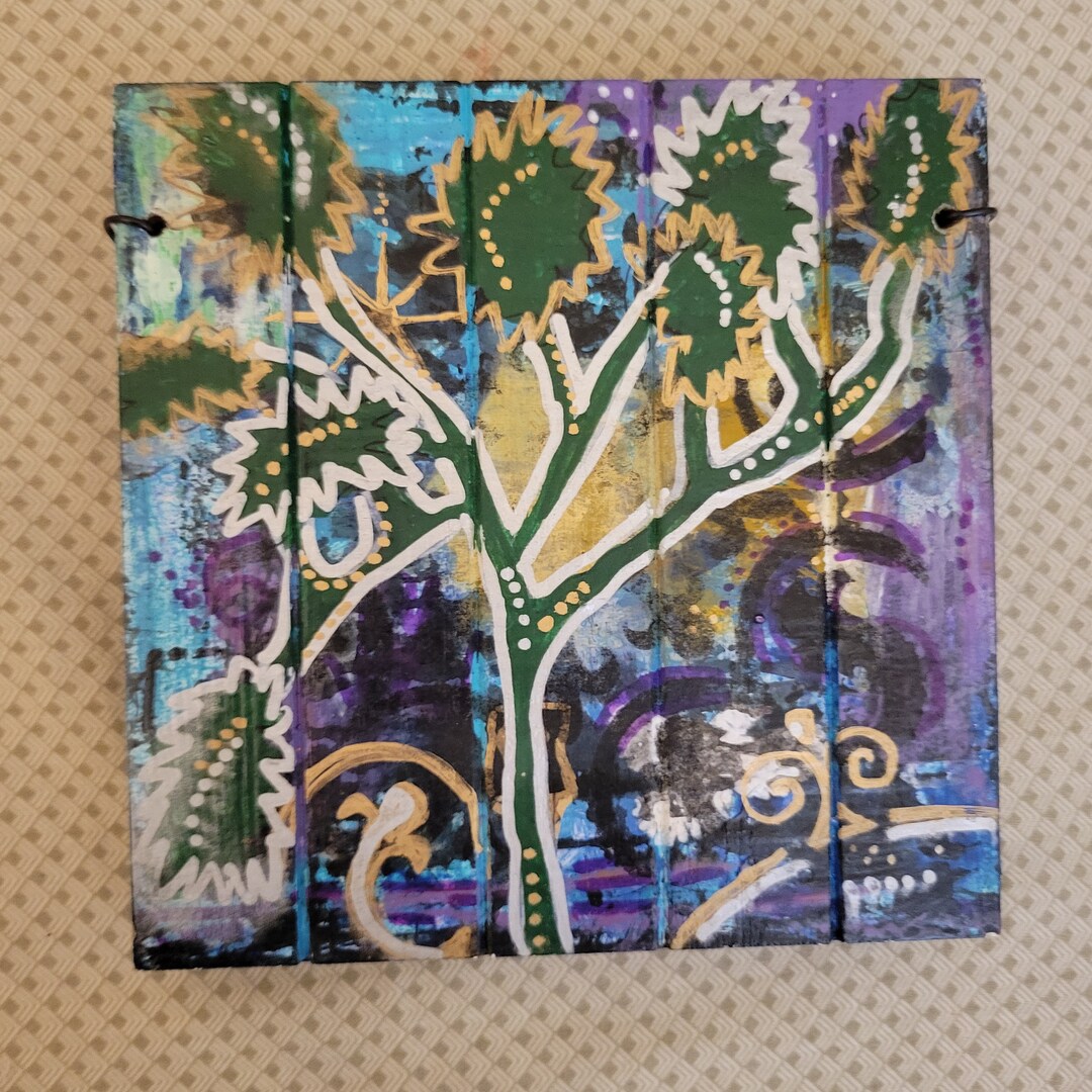 Original Art Abstract Painting Joshua Tree Gold/silver 6x6 Wall Art by ...