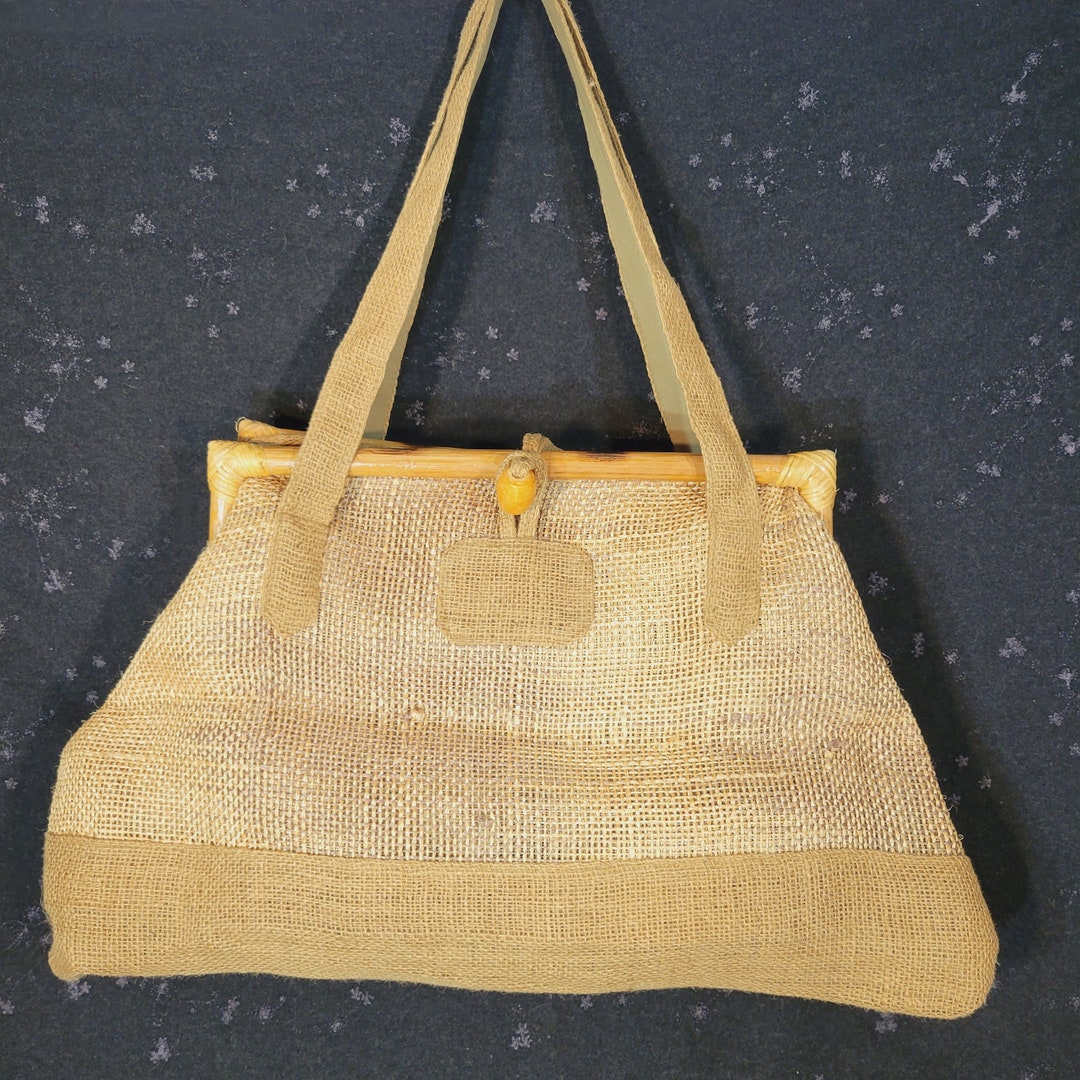 80s Vintage Woven Bamboo Bag Large Tote, 25 X 15 Double Weaved W Lining ...
