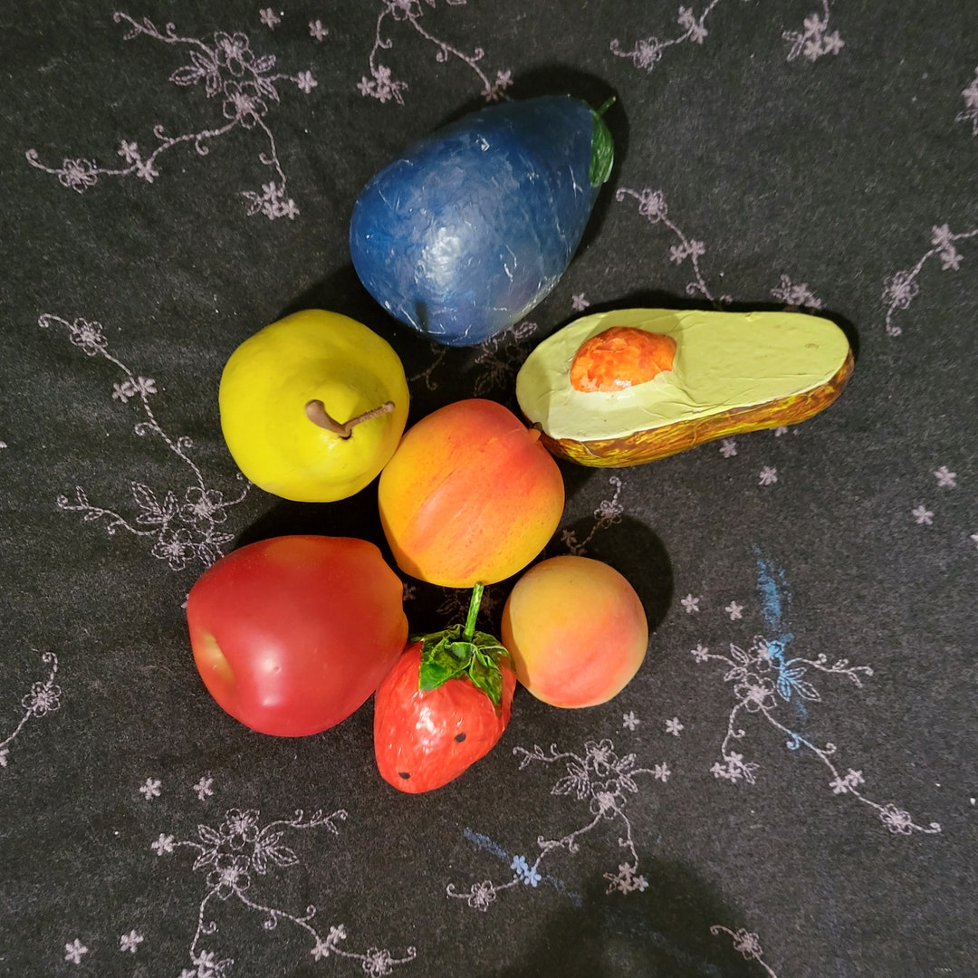 Artificial Fruit Paper Mache Assorted 7 Pieces Eggplant, Strawberry ...