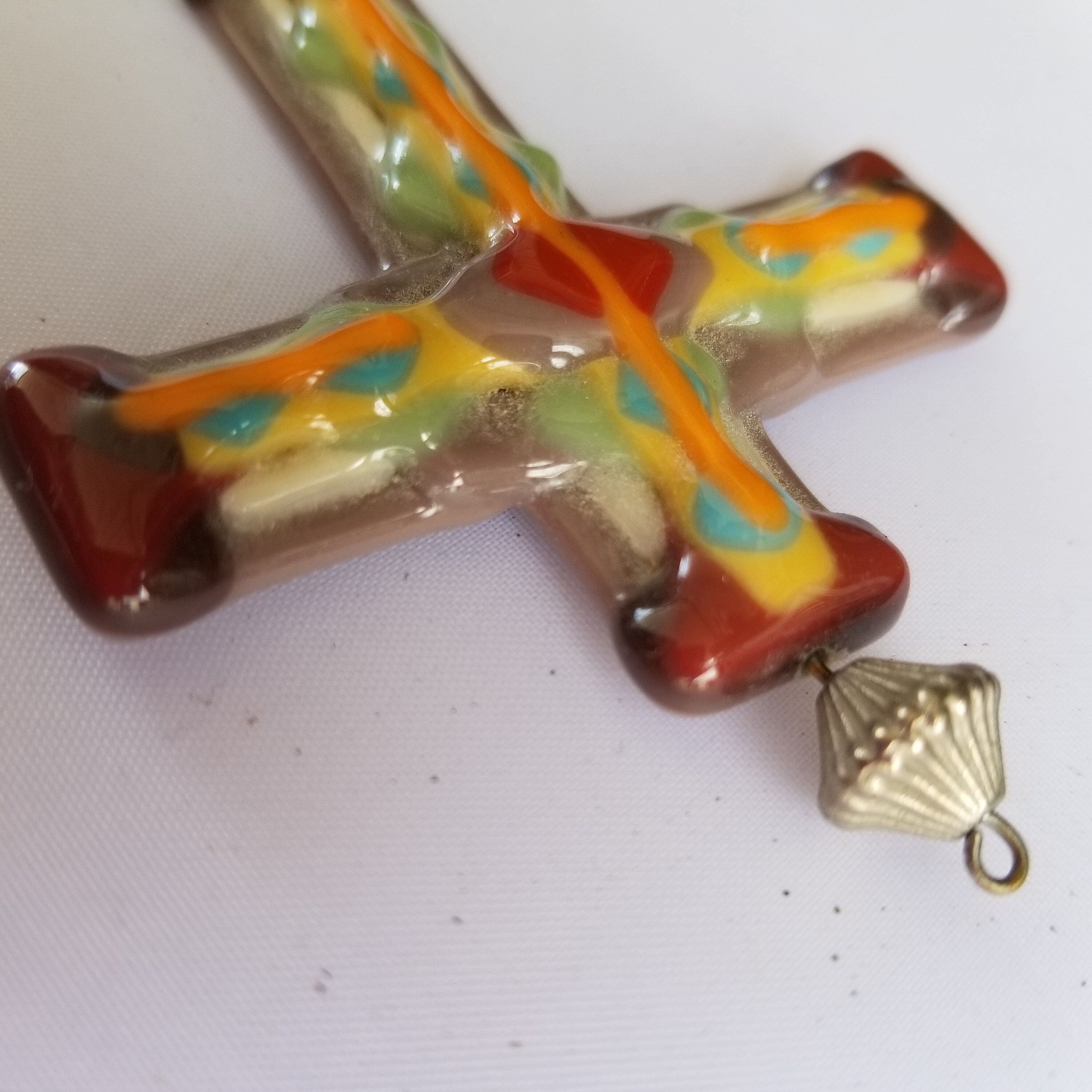 Ceramic Multi Colored Poured Glass Cross Necklace Pendant - Etsy
