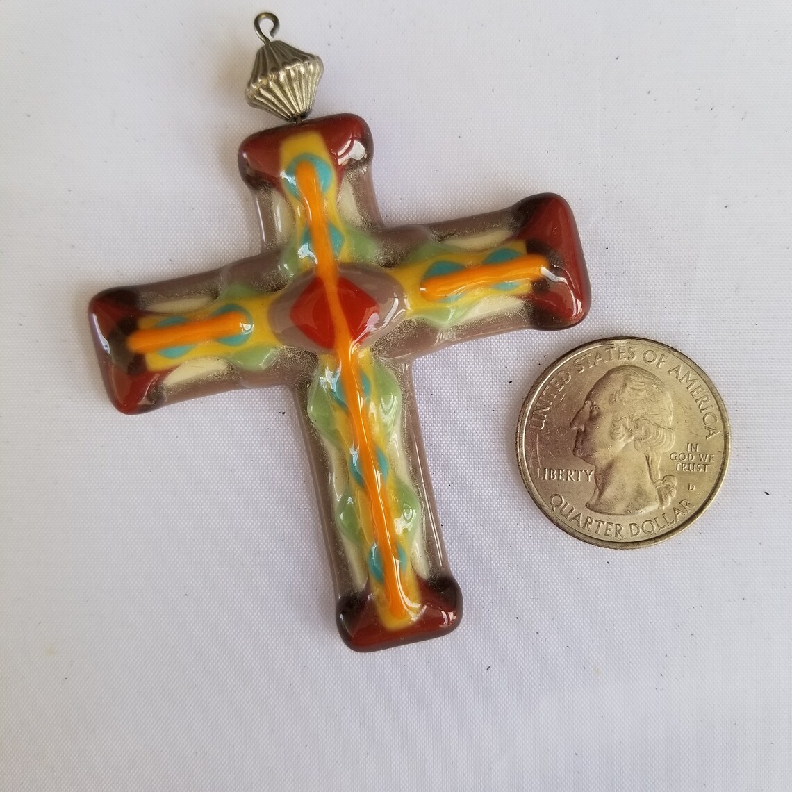Ceramic Multi Colored Poured Glass Cross Necklace Pendant | Etsy