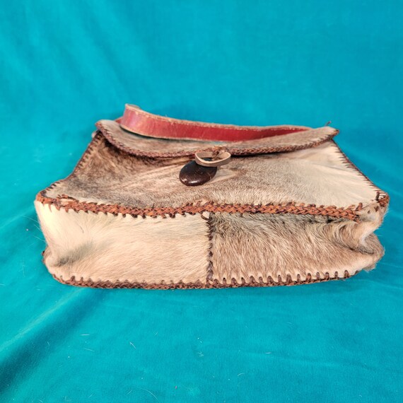 1940s Pony Hair Red Leather Purse Bag Primitive Gray … - Gem