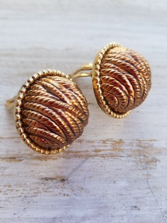 ELLEN Designs Clip on Earrings Copper Rope Design Gold Tone Signed Vintage Etsy