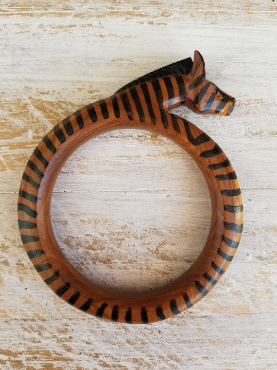 Vintage Hand Carved Wood African Zebra Arm Bangle Bracelet | Etsy