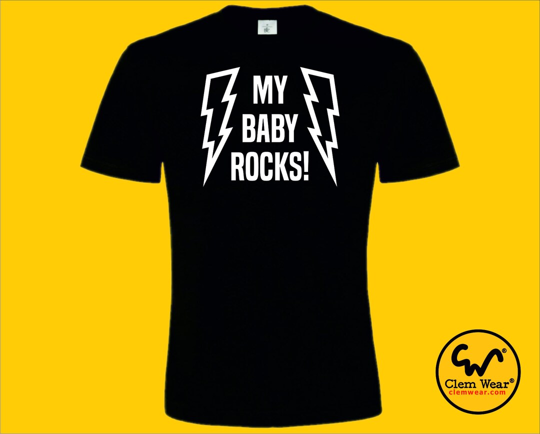 My Baby Rocks tee T-SHIRT papà uomo rock musica divertente Retro papà ...