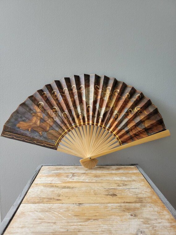 Vintage Chinese Hand Held Paper Fan. Old Paper Fan - Gem