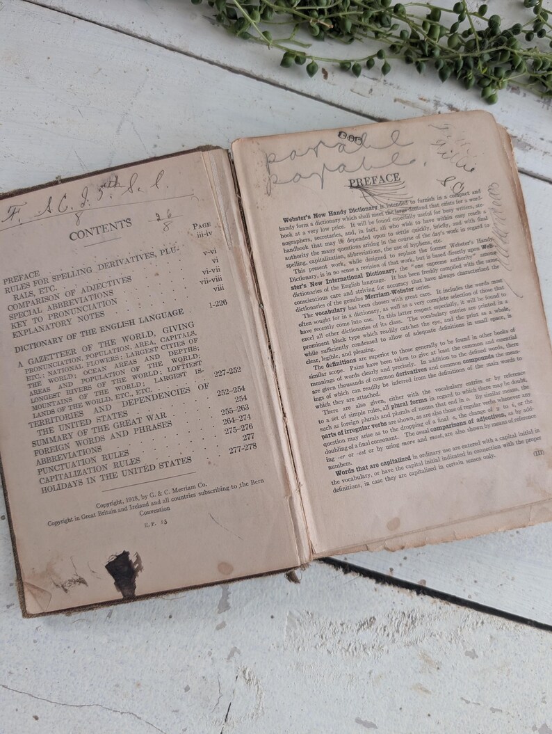 Vintage 1910s Websters New Handy Dictionary. Antique Webster Dictionary ...