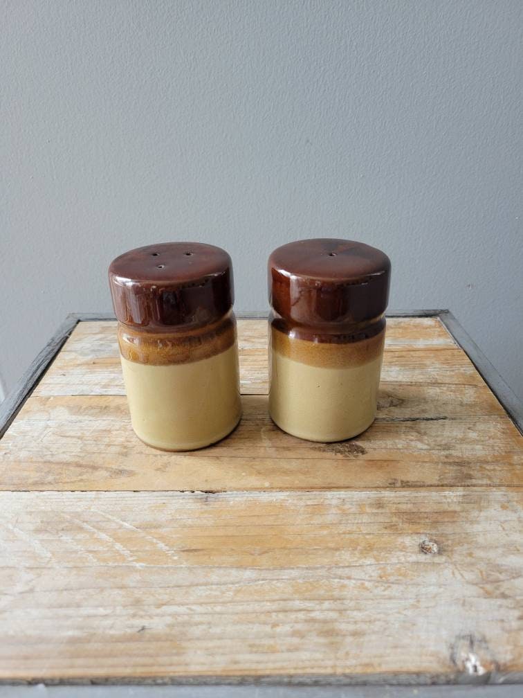 Vintage Brown Crockery Salt and Pepper Shakers. Old Crock Salt | Etsy