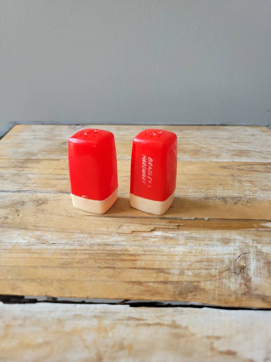 Vintage Tiny Red Bradley's Hardware Salt and Pepper Shakers. Old Small ...