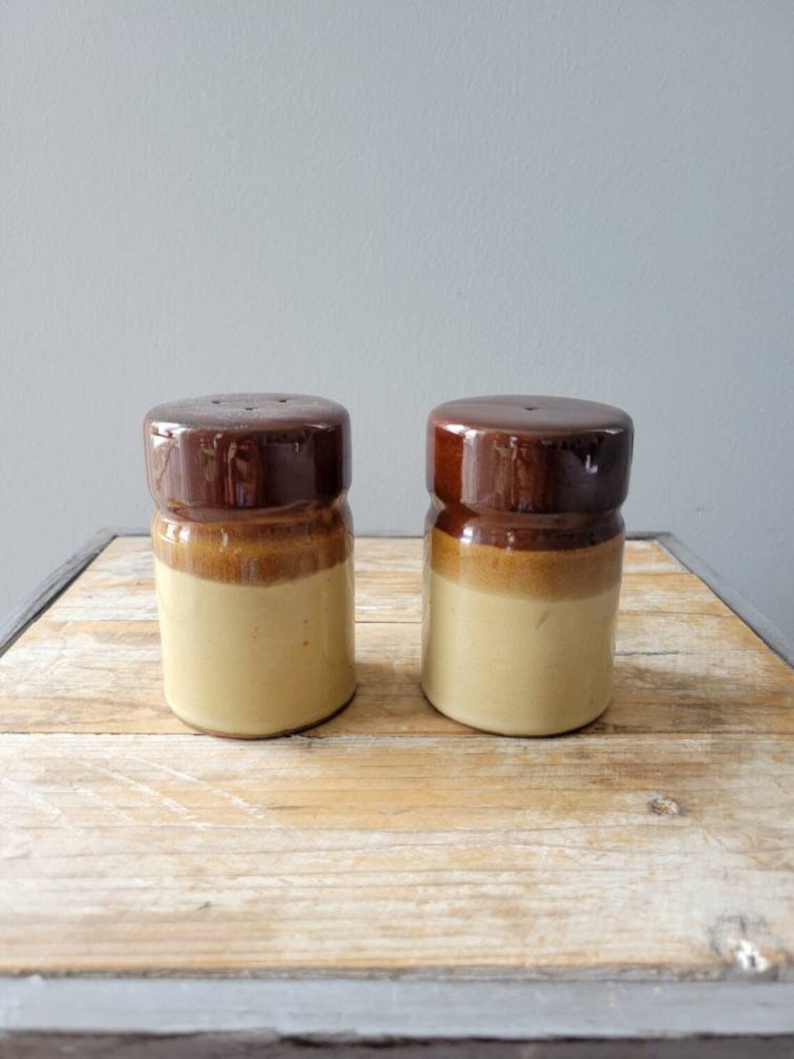 Vintage Brown Crockery Salt and Pepper Shakers. Old Crock Salt - Etsy