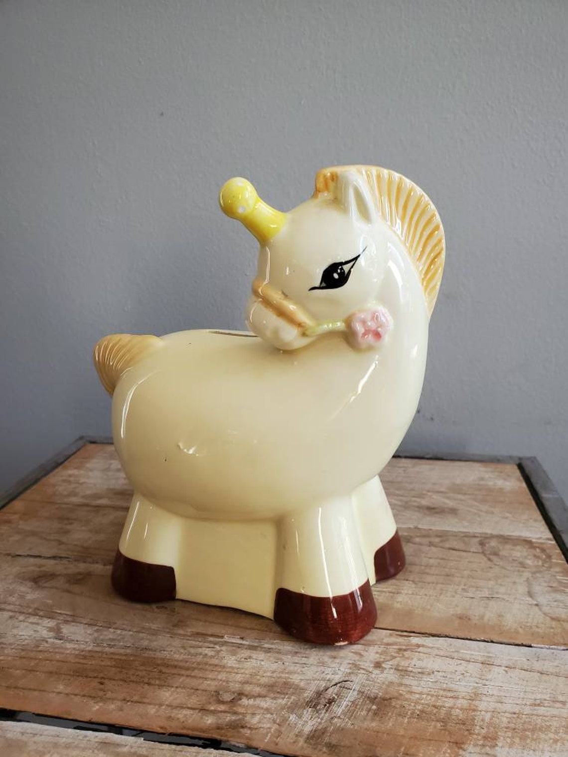 Vintage Child Unicorn Piggy Bank. Old Ceremic Coin Holder. - Etsy