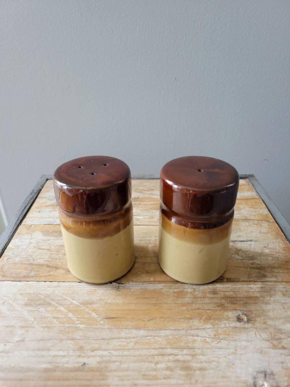 Vintage Brown Crockery Salt and Pepper Shakers. Old Crock Salt - Etsy