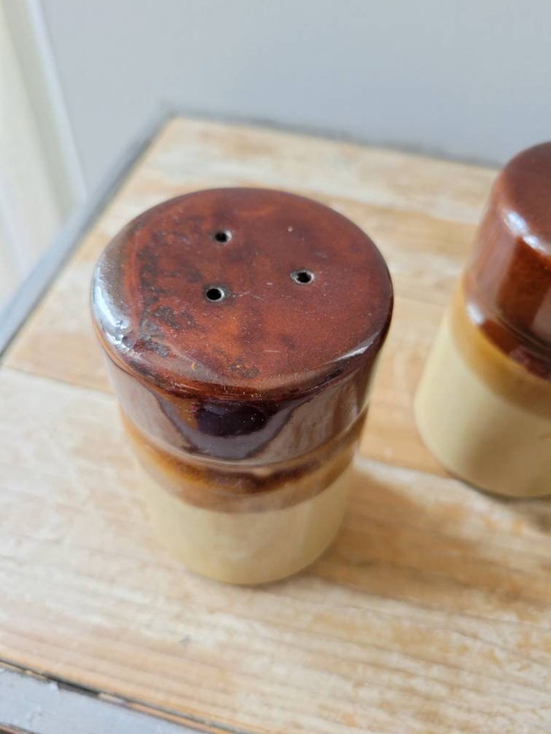 Vintage Brown Crockery Salt and Pepper Shakers. Old Crock Salt - Etsy