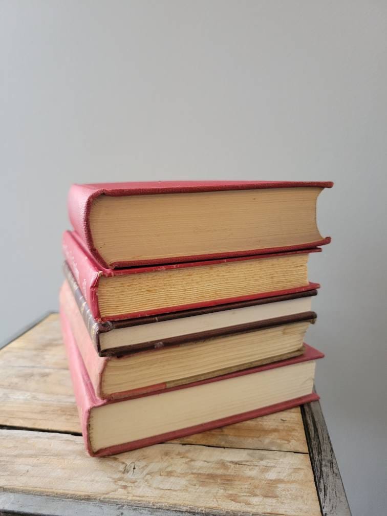 Vintage Red Book Stack. Old Red Book Set. Red Book Decor - Etsy