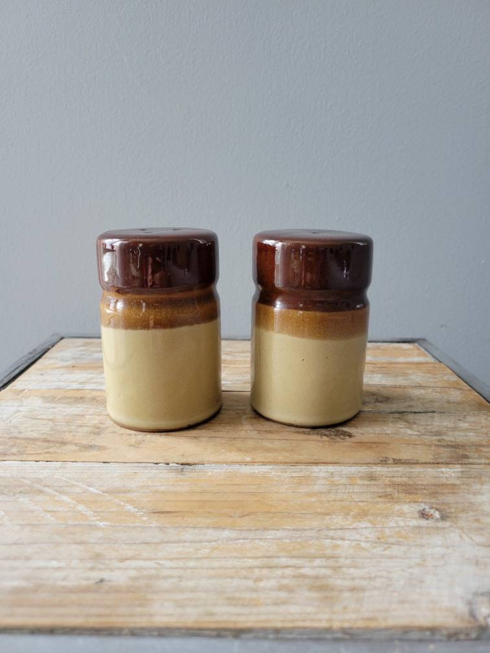 Vintage Brown Crockery Salt and Pepper Shakers. Old Crock Salt - Etsy