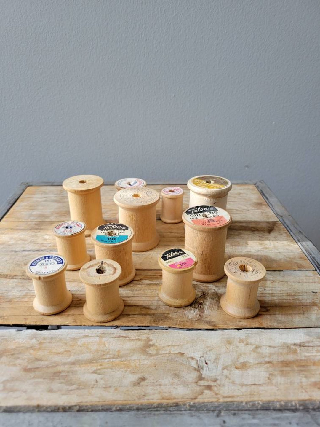 Vintage Set of 12 Wooden Spools. Empty Thread Spools. Primitive Spools ...