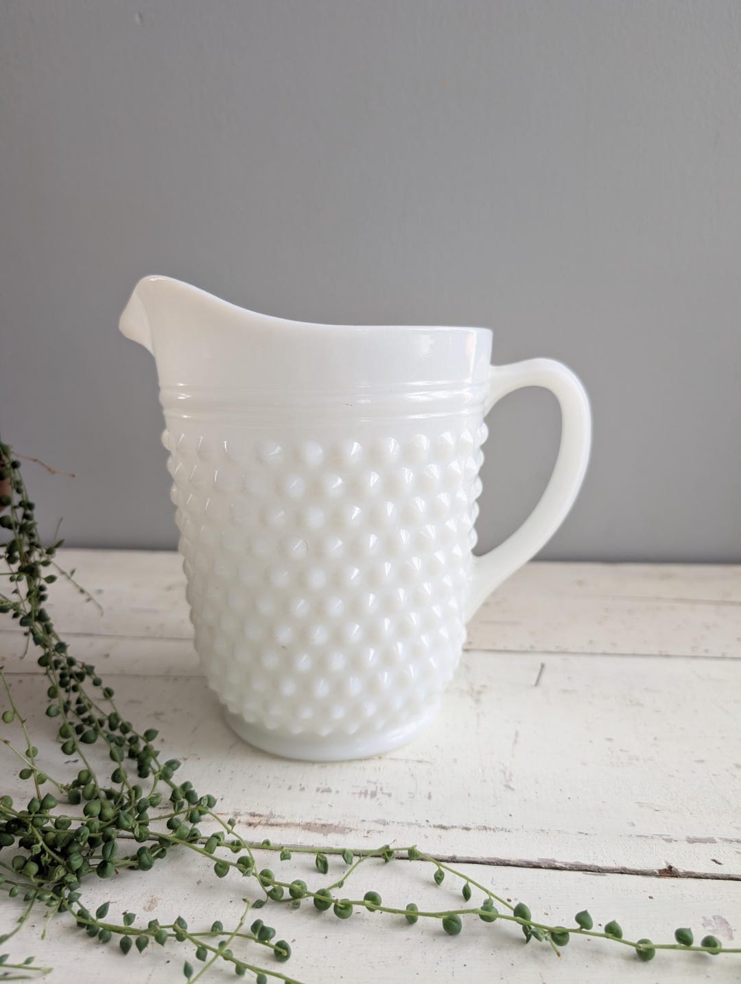 Vintage Milk Glass Hobnail Pitcher. - Etsy