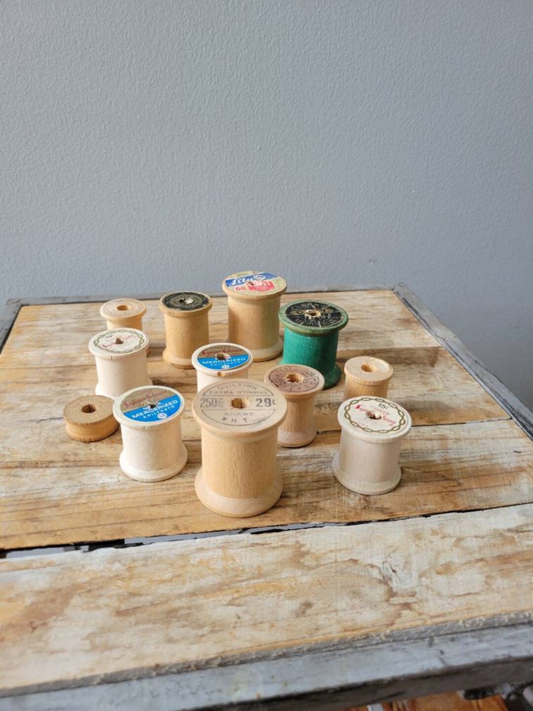 Vintage Empty Wooden Thread Spools With Original Stickers, Set of 12 - Etsy