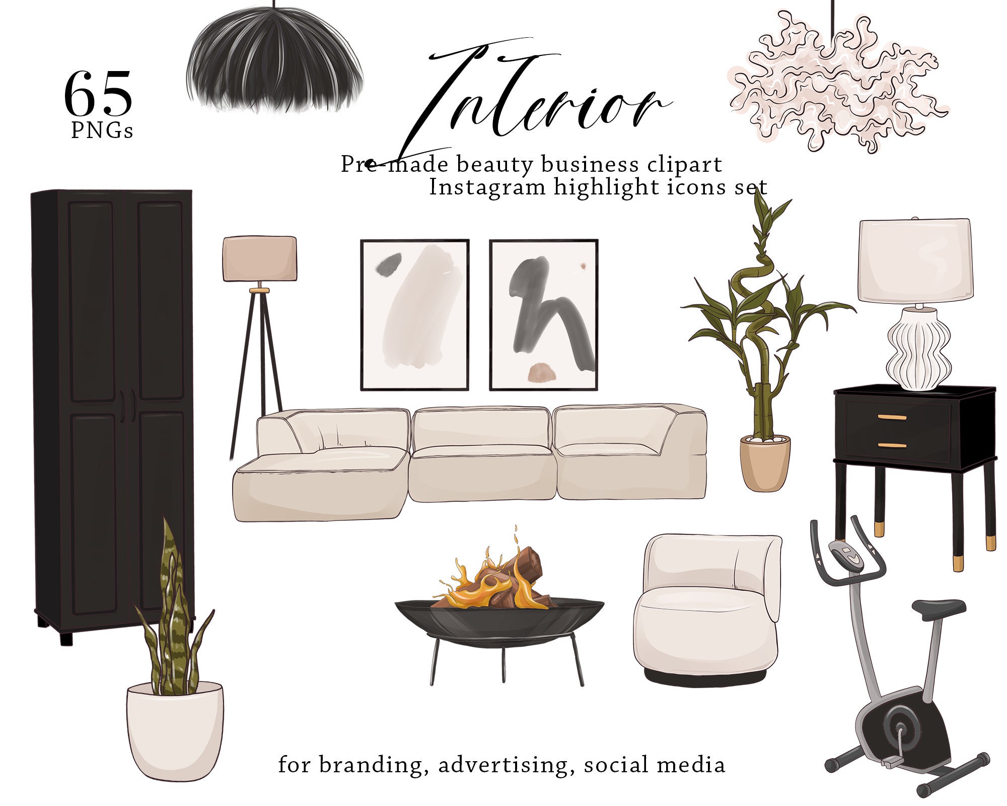 Home Decor Clipart Watercolor Clipart Icons Interior Design Furniture ...