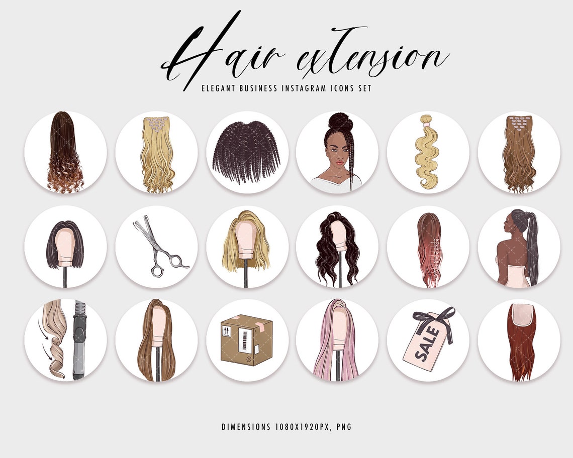 Hair Extension Clipart, Wigs Store Instagram Highlight Icons Mannequins ...