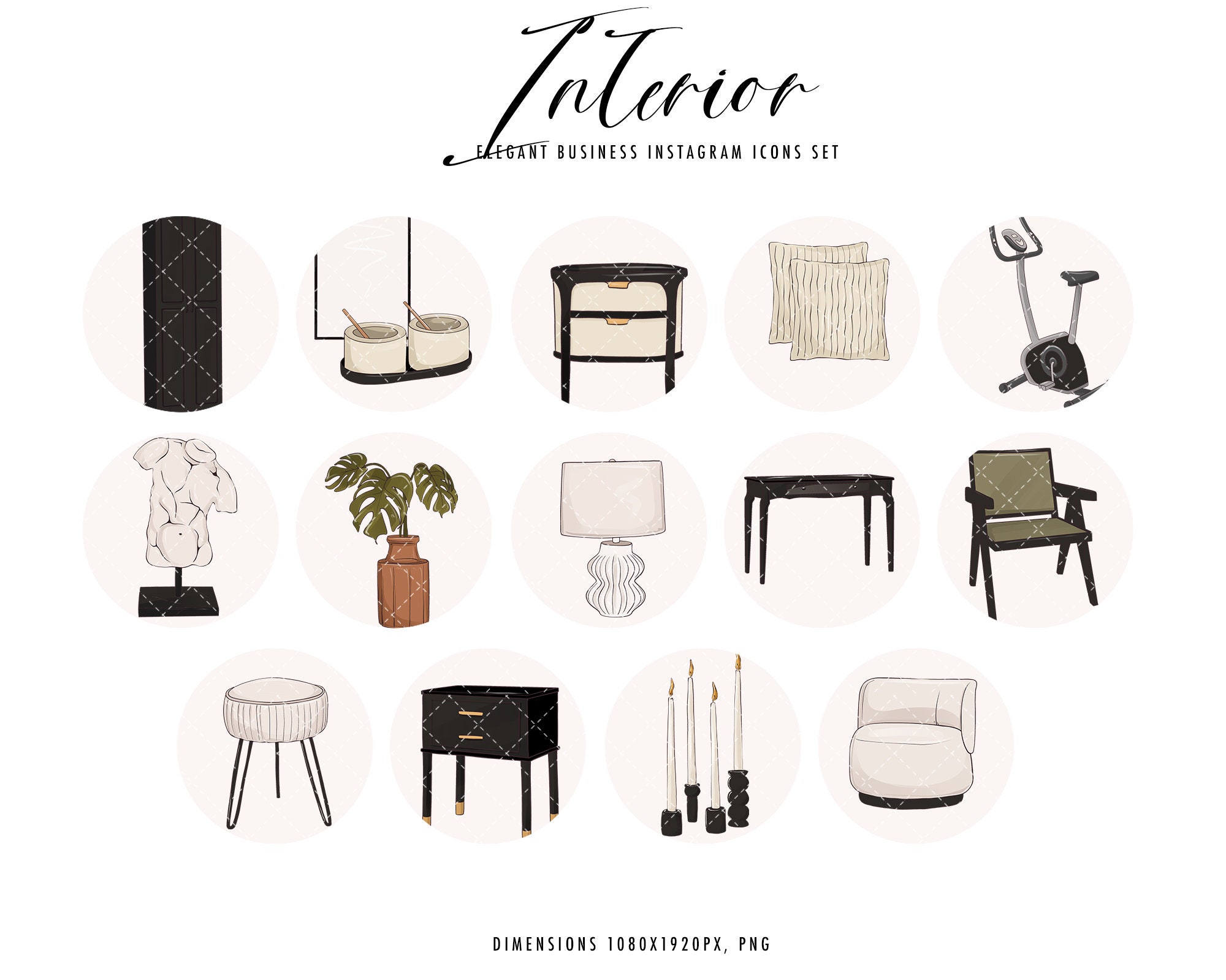 Home Decor Clipart Watercolor Clipart Icons Interior Design Furniture ...