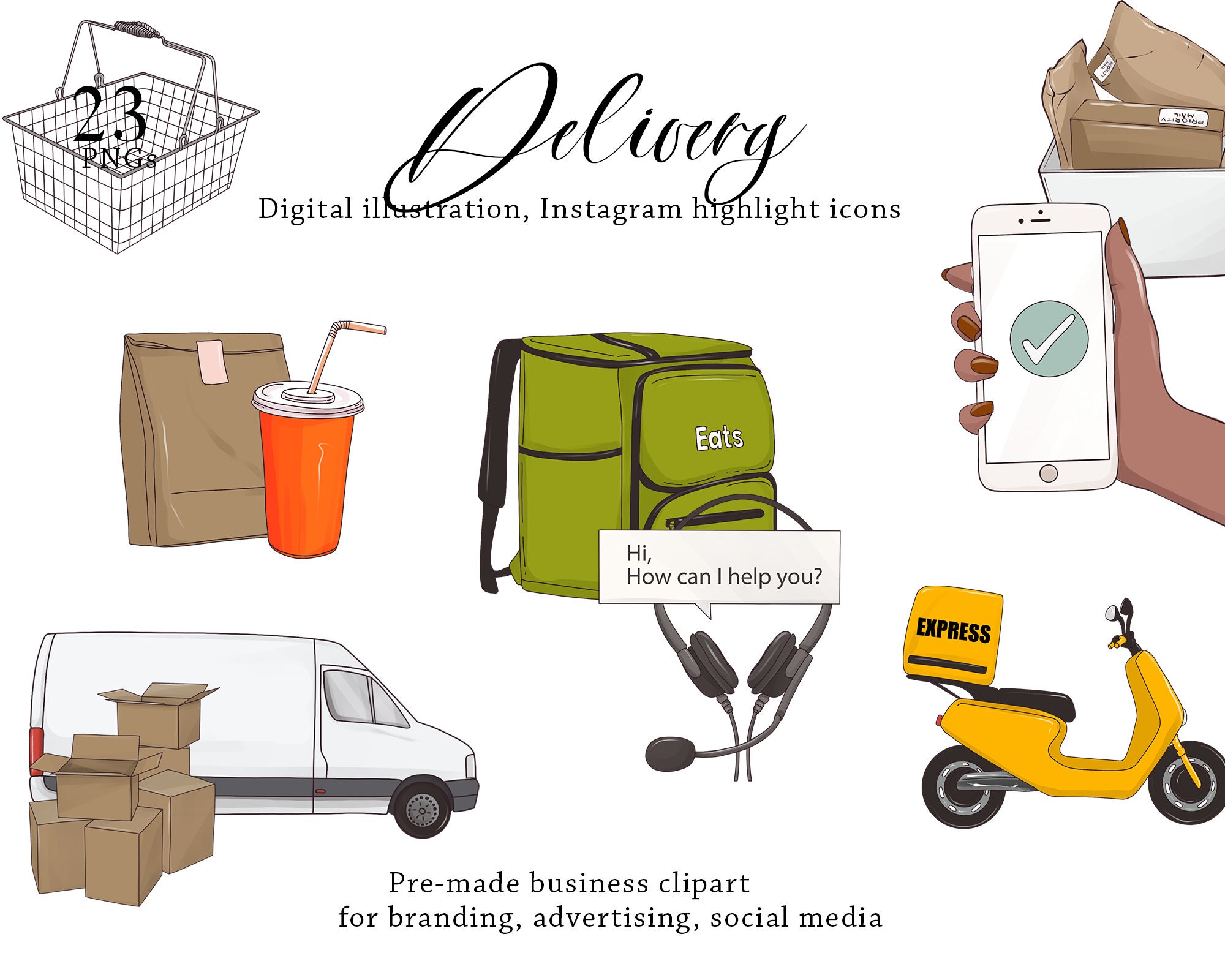 Delivery Clipart Mail Truck Digital Files Express Delivery Scooter ...