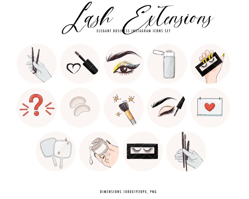 Lash Extensions Clipart Icons Set Eyelash Lift and Tint Overlay Digital ...