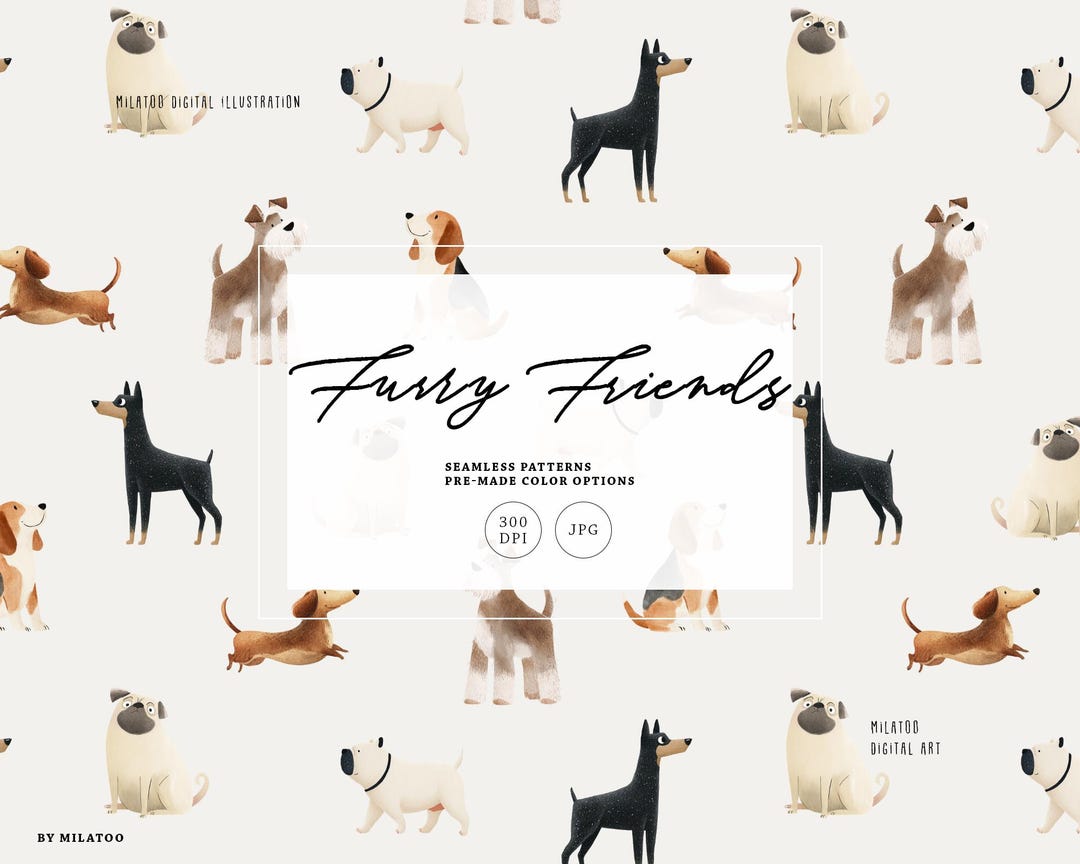 Dog Lover Furry Friends Funny Tails Paws Pattern Children's Fashion ...