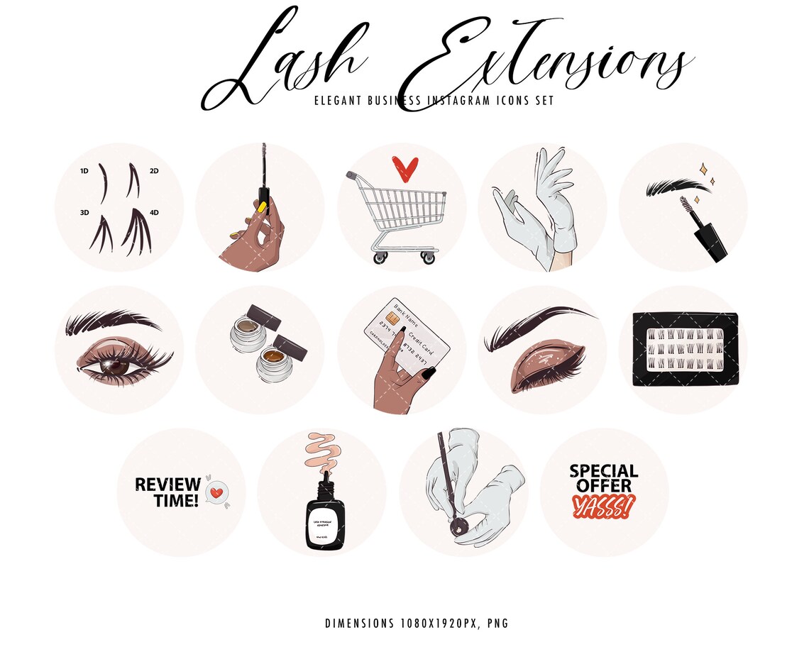 Lash Extensions Clipart Icons Set Eyelash Lift and Tint Overlay Digital ...