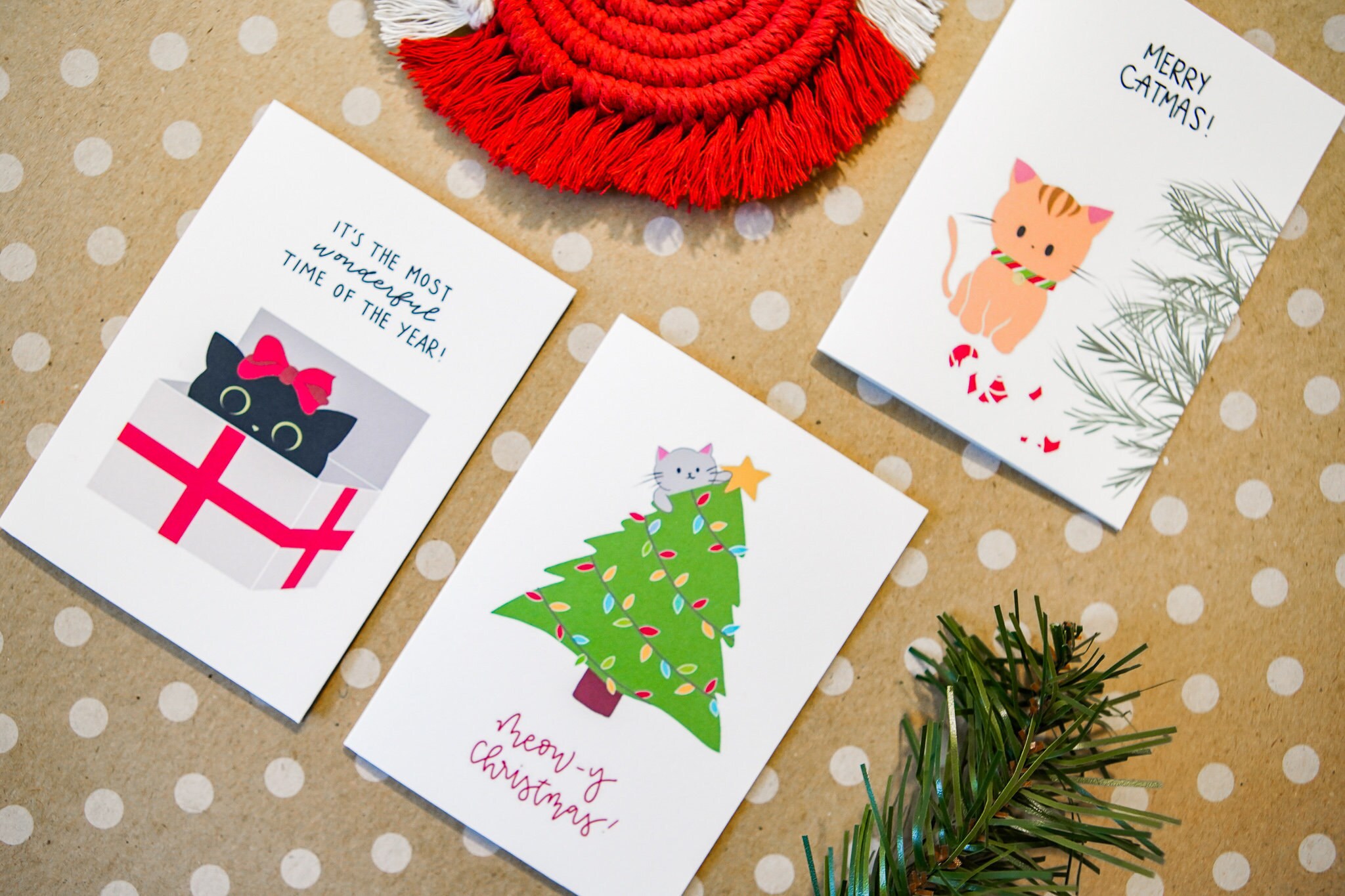 Cute Cat Christmas Card Set Cat Holiday Cards Cute Card - Etsy