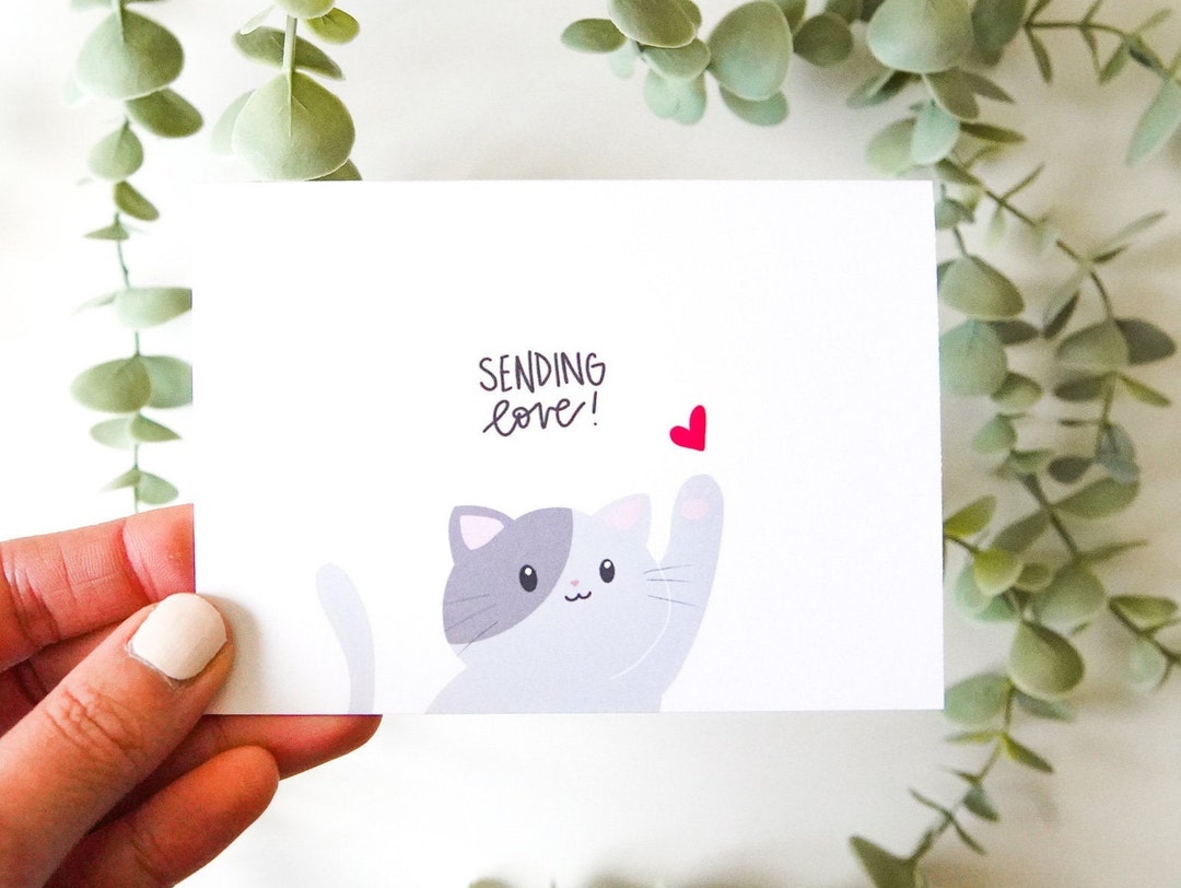 Sending Love Cat Cards | Cute Cat Card Set, Cat Greeting Cards, Cat ...