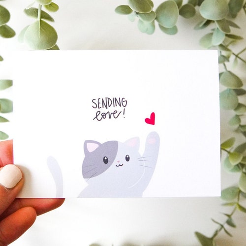 Sending Love Cat Cards Cute Cat Card Set Cat Greeting - Etsy