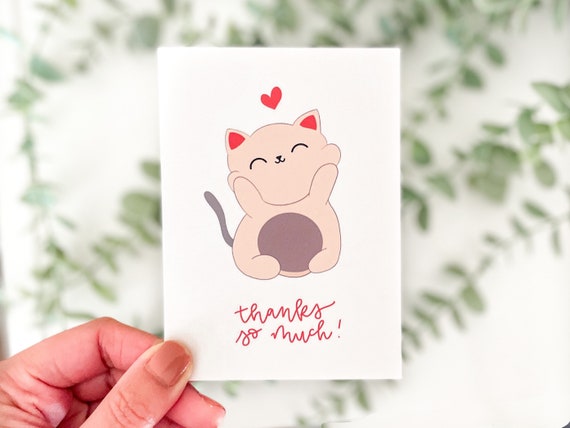 Cute Cat Thank You Card Thank You Card Cute Thank You Card | Etsy