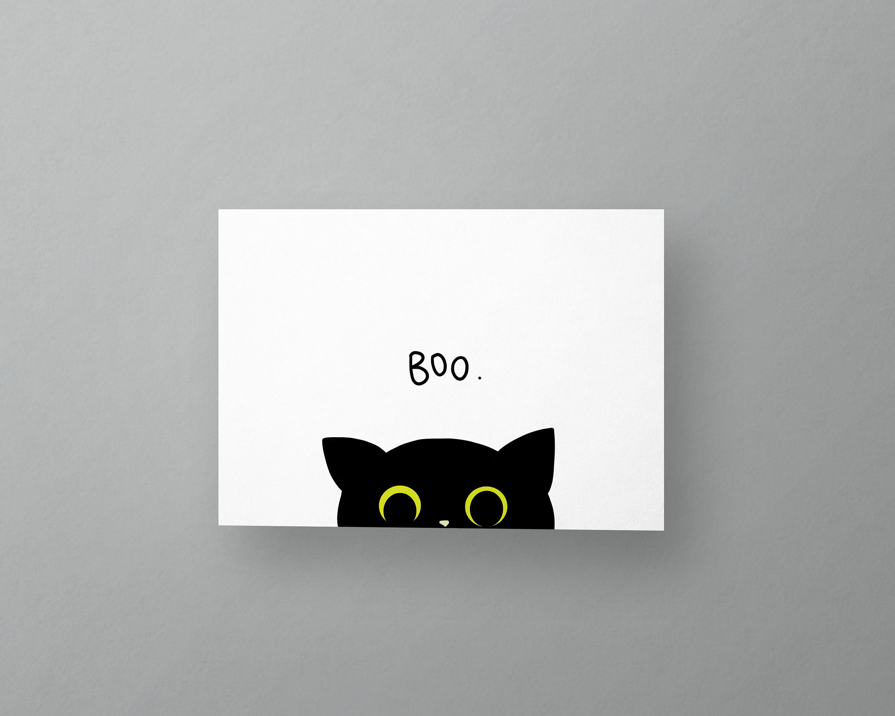 Black Cat "boo" Card | Cute Black Cat Card, Black Cat Halloween, Cute ...