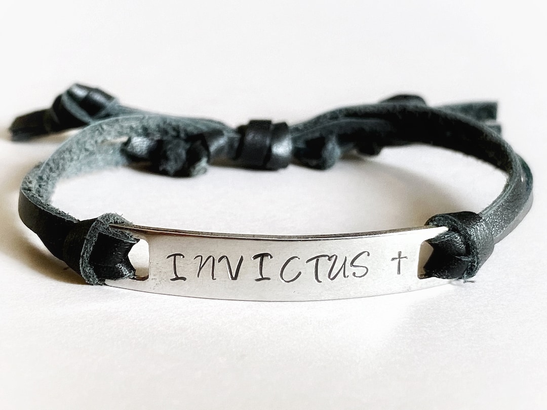 Invictus, Latin Word ID Bracelet, Undefeated, Leather Bracelet, Hand ...