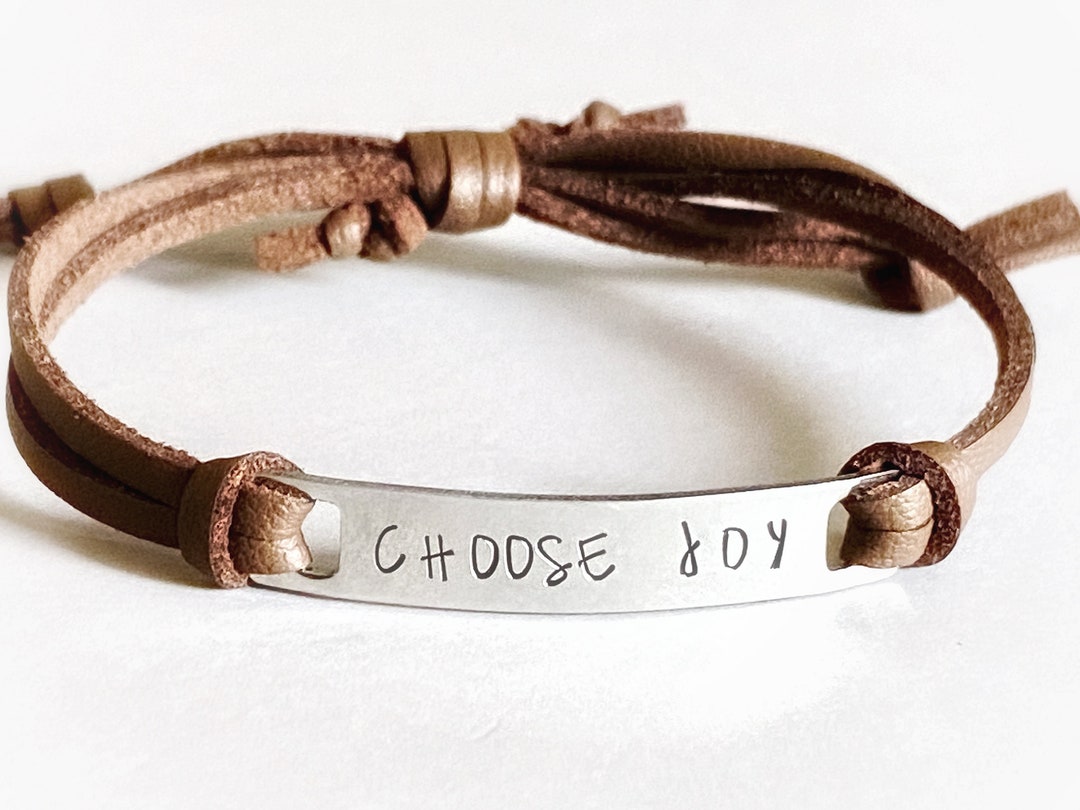 Choose Joy Bracelet, Hand Stamped Leather ID Bracelet, Mantra Bracelet ...