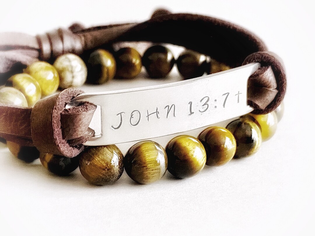 Mens Bible Verse Bracelet, Christian Dad Dude Gift, Leather & Stainless ...