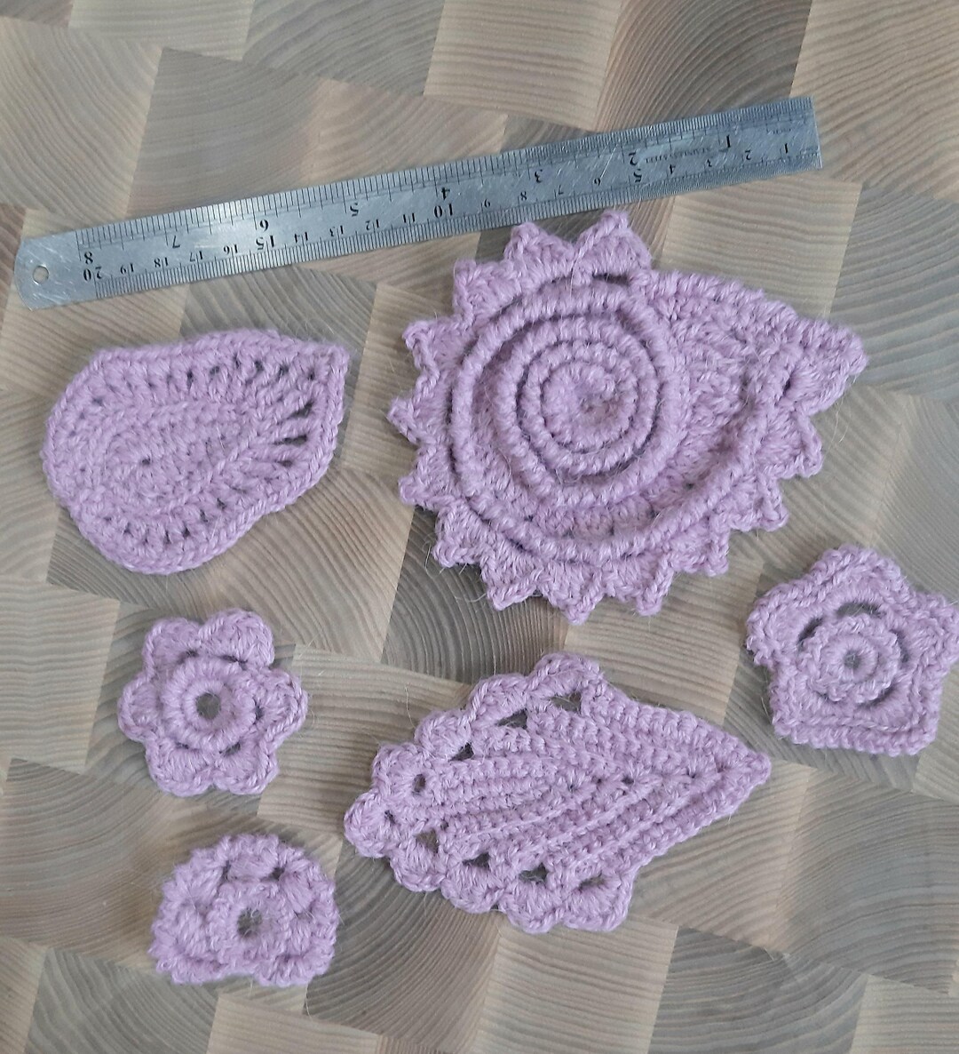 Crochet Irish Lace Angora Applique Set, Lavender Floral Motifs ...