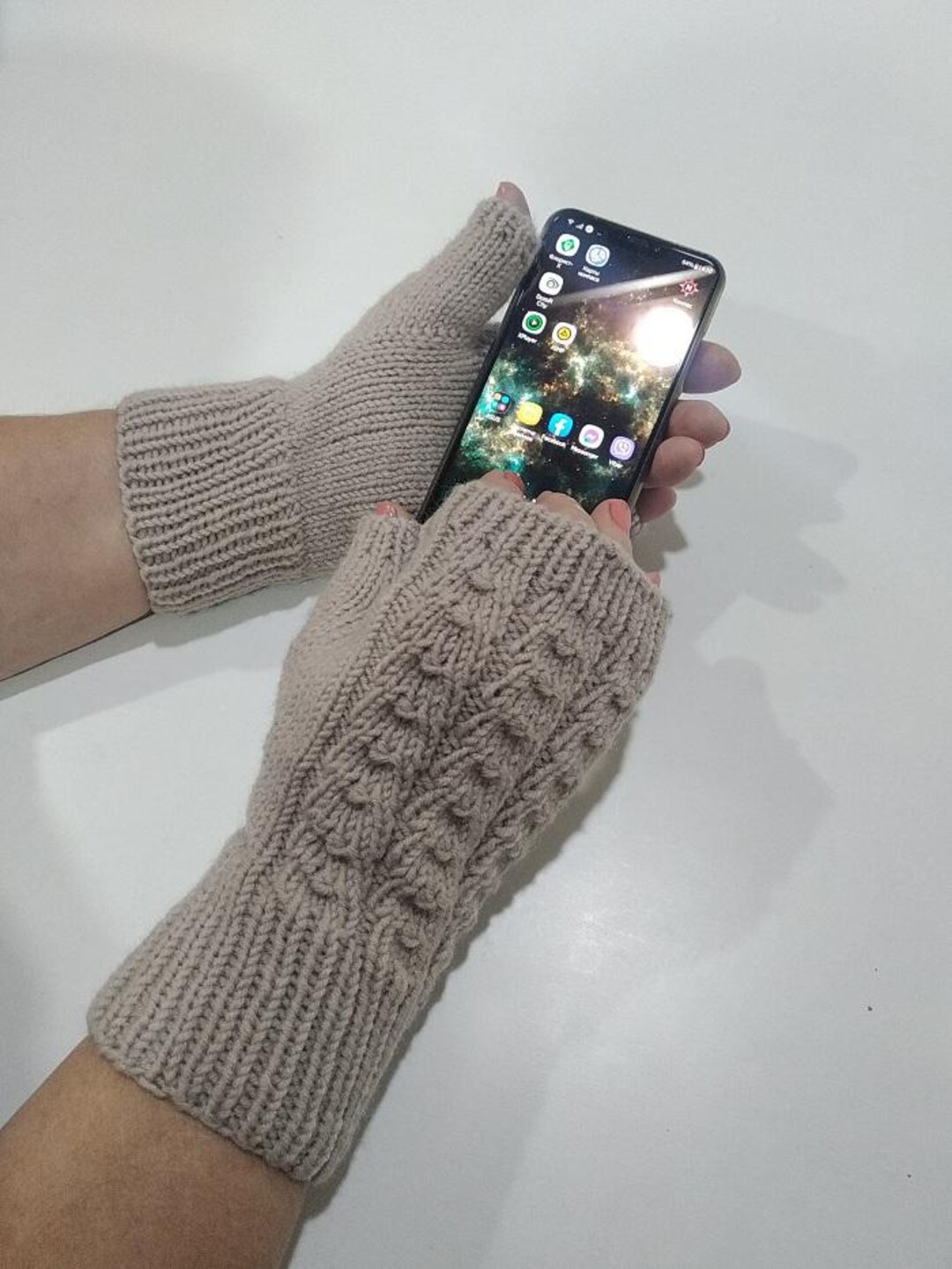 Christmas Gift, Fingerless Gloves, Knitted, Orange Fingerless Mittens ...