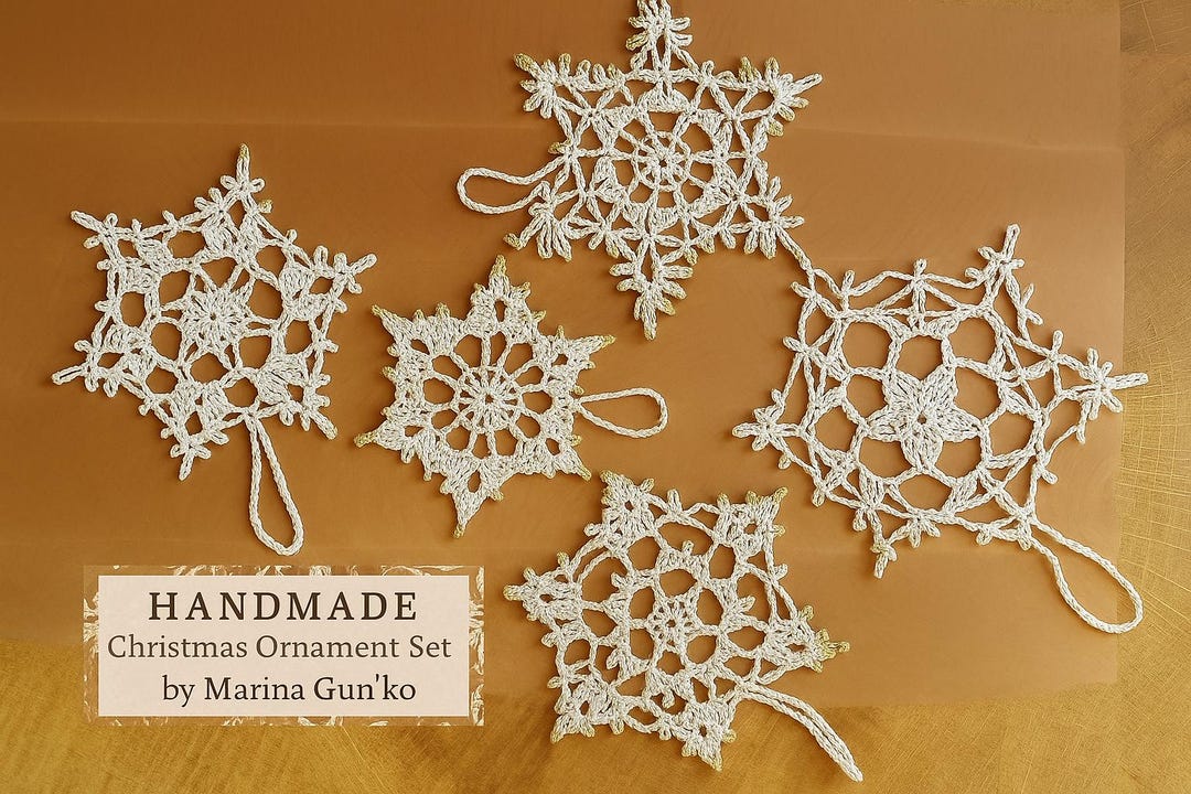 Handmade Irish Crochet Snowflakes, White Lace Christmas Ornaments, Set ...