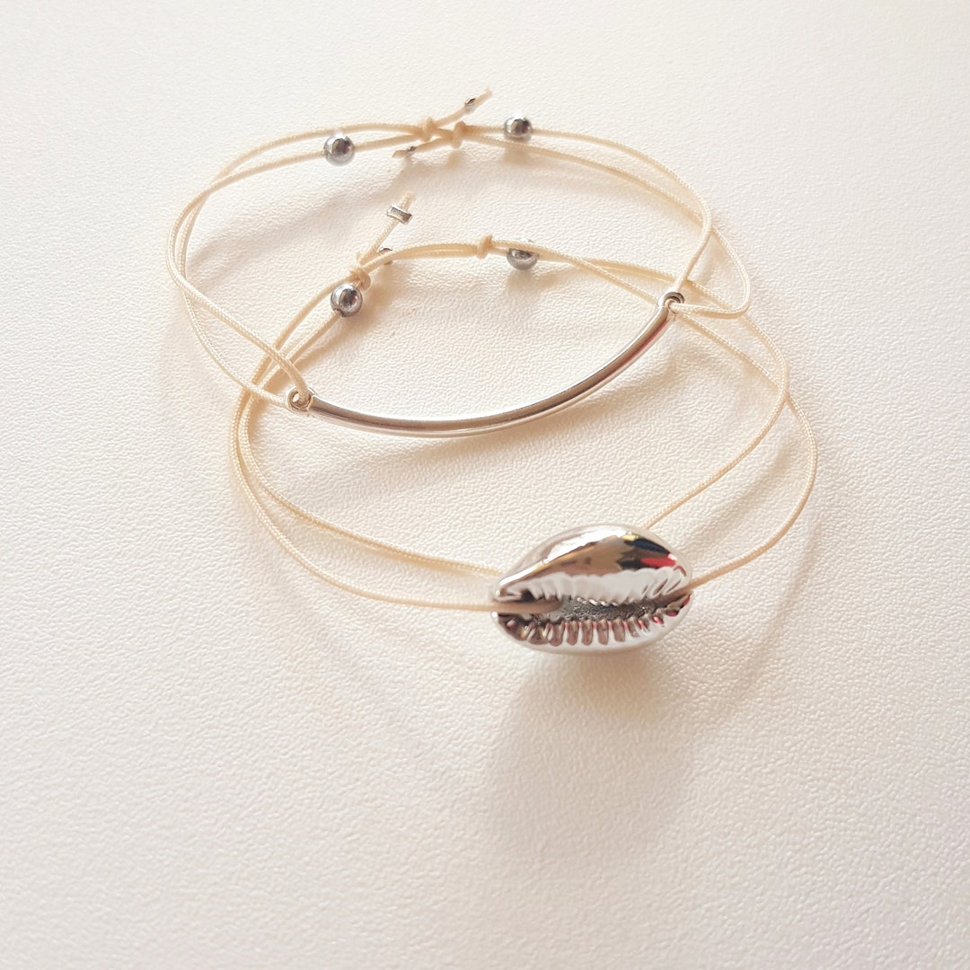 Silver Bracelet Sea Shell Bracelet Silver Seashell Bracelet Cowrie ...