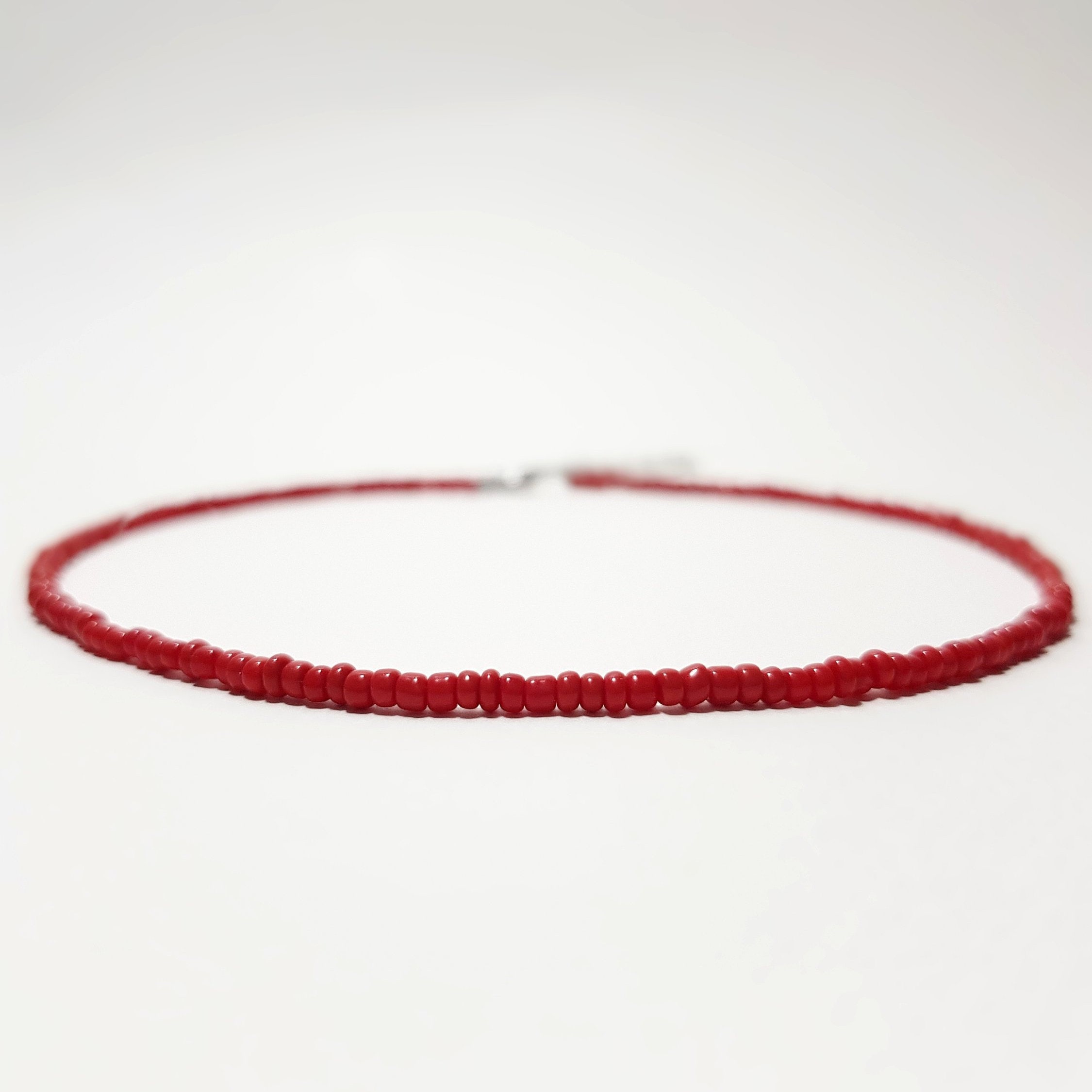 Red choker necklace Red beaded choker Dainty necklace Glass | Etsy