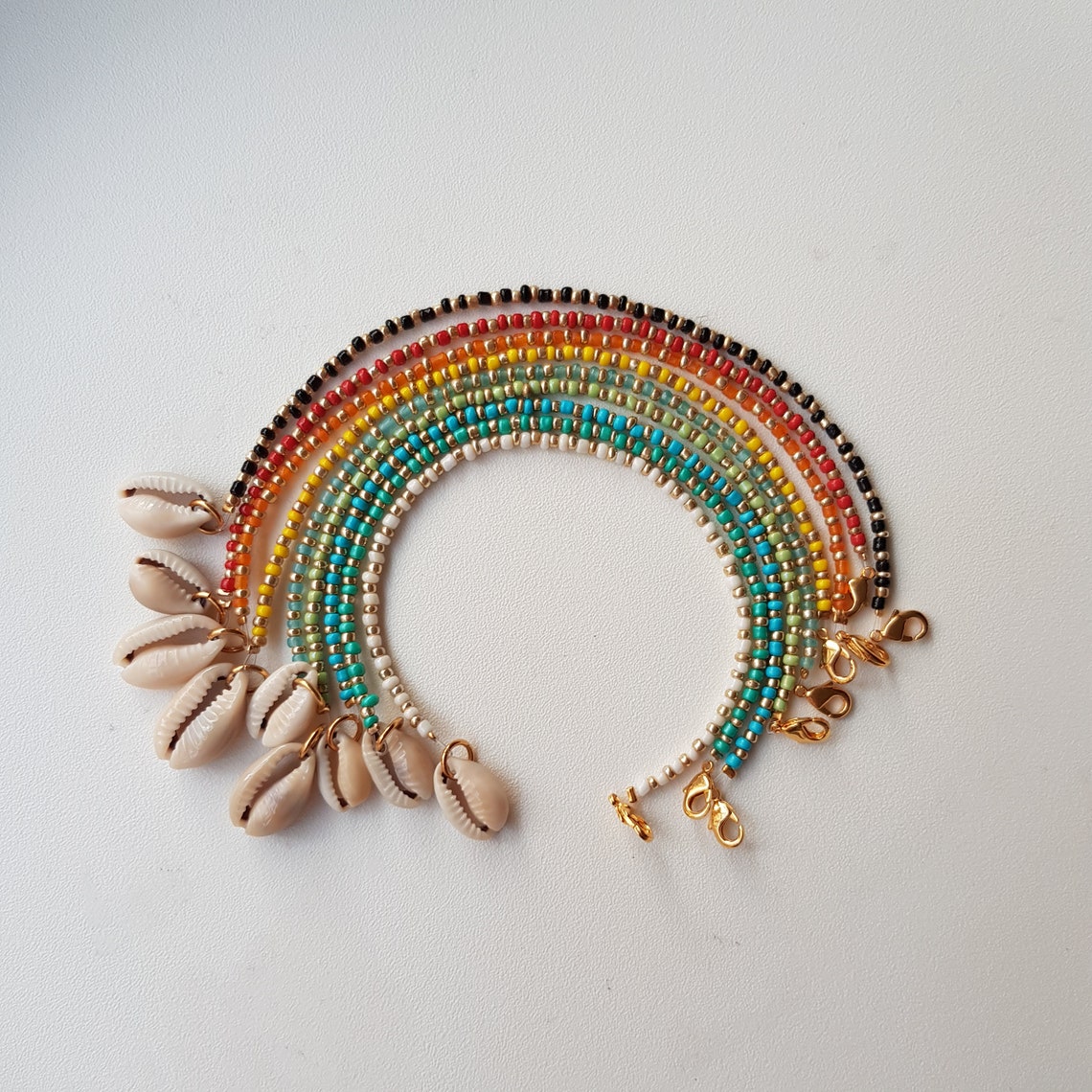 Sea Shell Bracelet Natural Cowrie Shell Bracelet White Beaded Bracelet ...