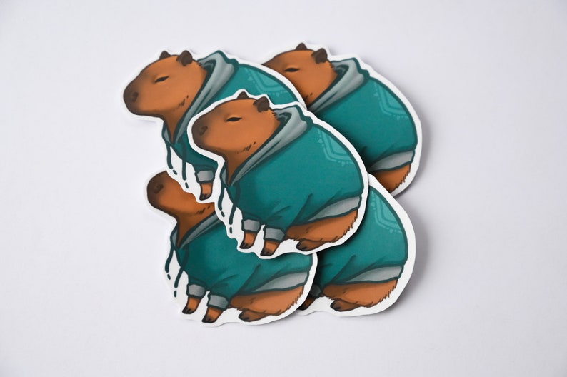 Capybara Stickers Cozy Capybara in Hoodie Cute Animal Stickers Waterproof Vinyl Stickers Lazy ...