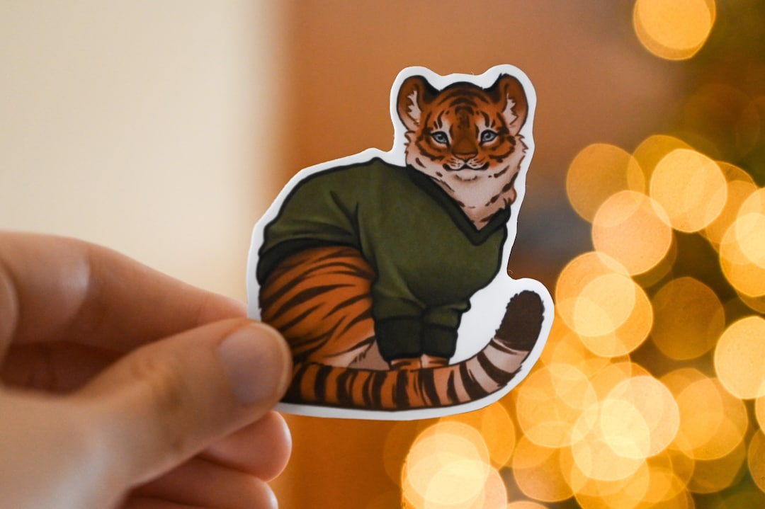 Tiger Cub Stickers • Tiger in Sweater Art • Cute Animal Stickers • Baby ...
