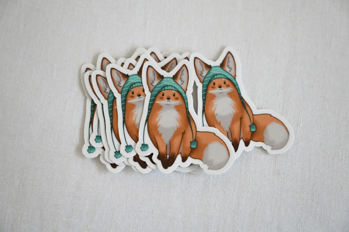 Red Fox Stickers Cute Red Fox With Winter Hat Kawaii Fox Sticker ...