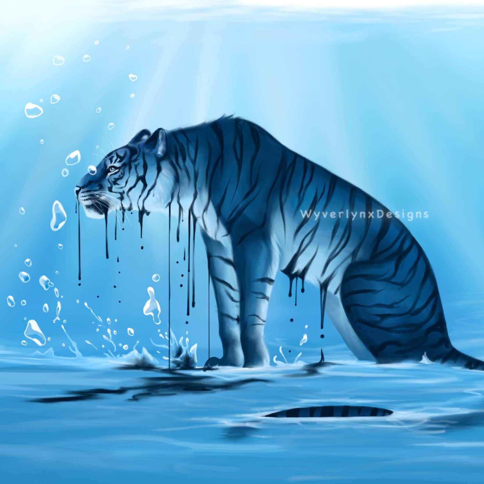 Water Cycle - Vinyl Sticker Waterproof Small Surreal Water Tiger Art - Etsy