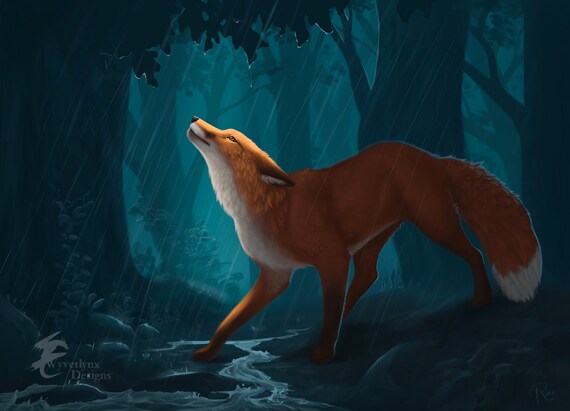 Rain Fox Red Fox Giclée Art Print | Etsy